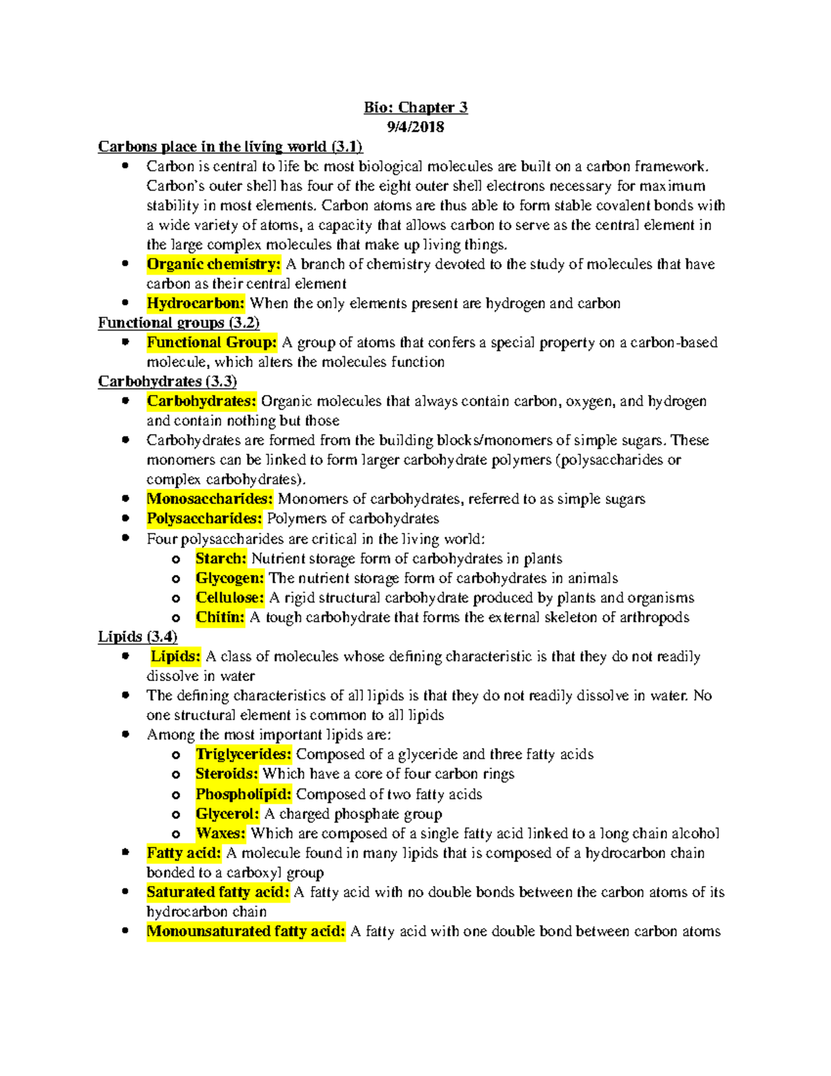 Chapter 3 - Bio: Chapter 3 9/4/ Carbons place in the living world (3 ...