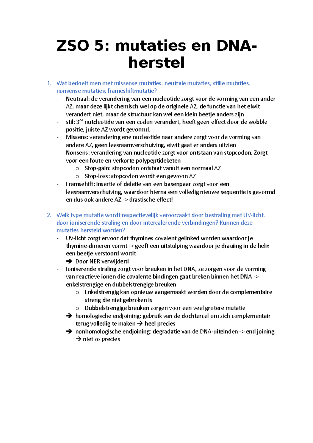 ZSO 5 - ZSO 5 gen tot patient - ZSO 5: mutaties en DNA- herstel Wat ...