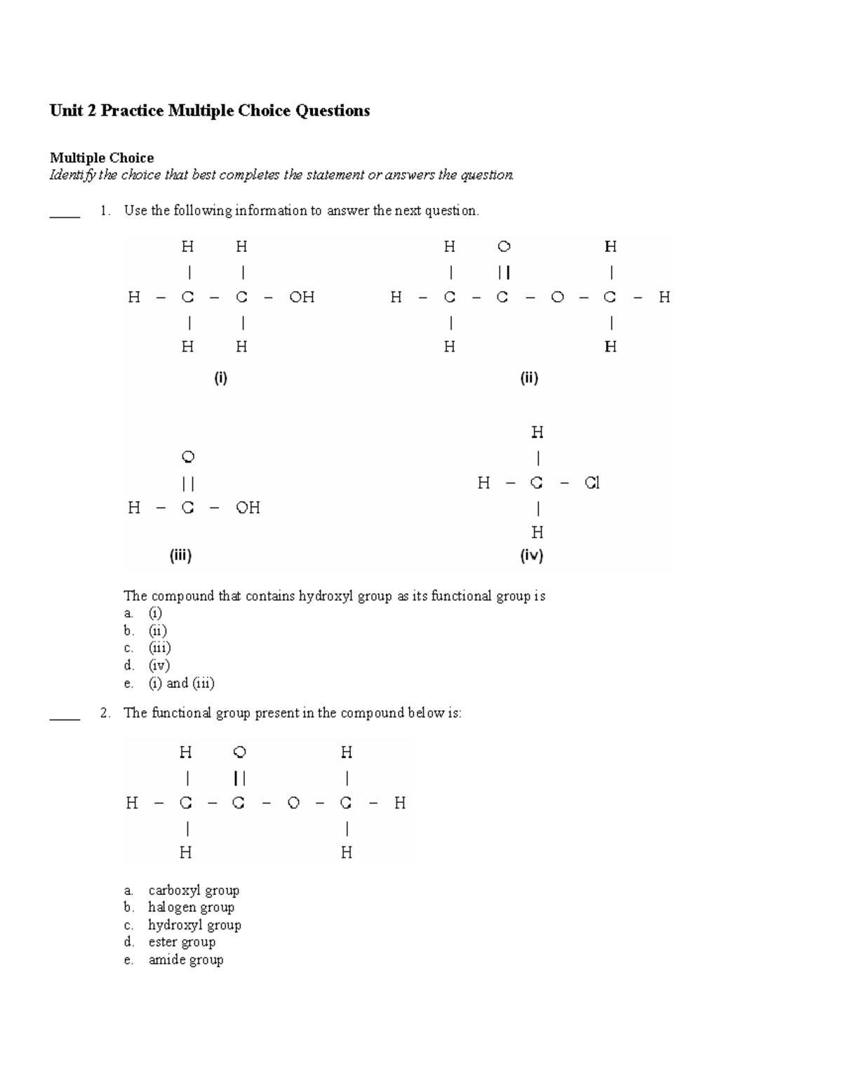 Unit 2 Practice Multiple Choice Questions - Unit 2 Practice Multiple ...