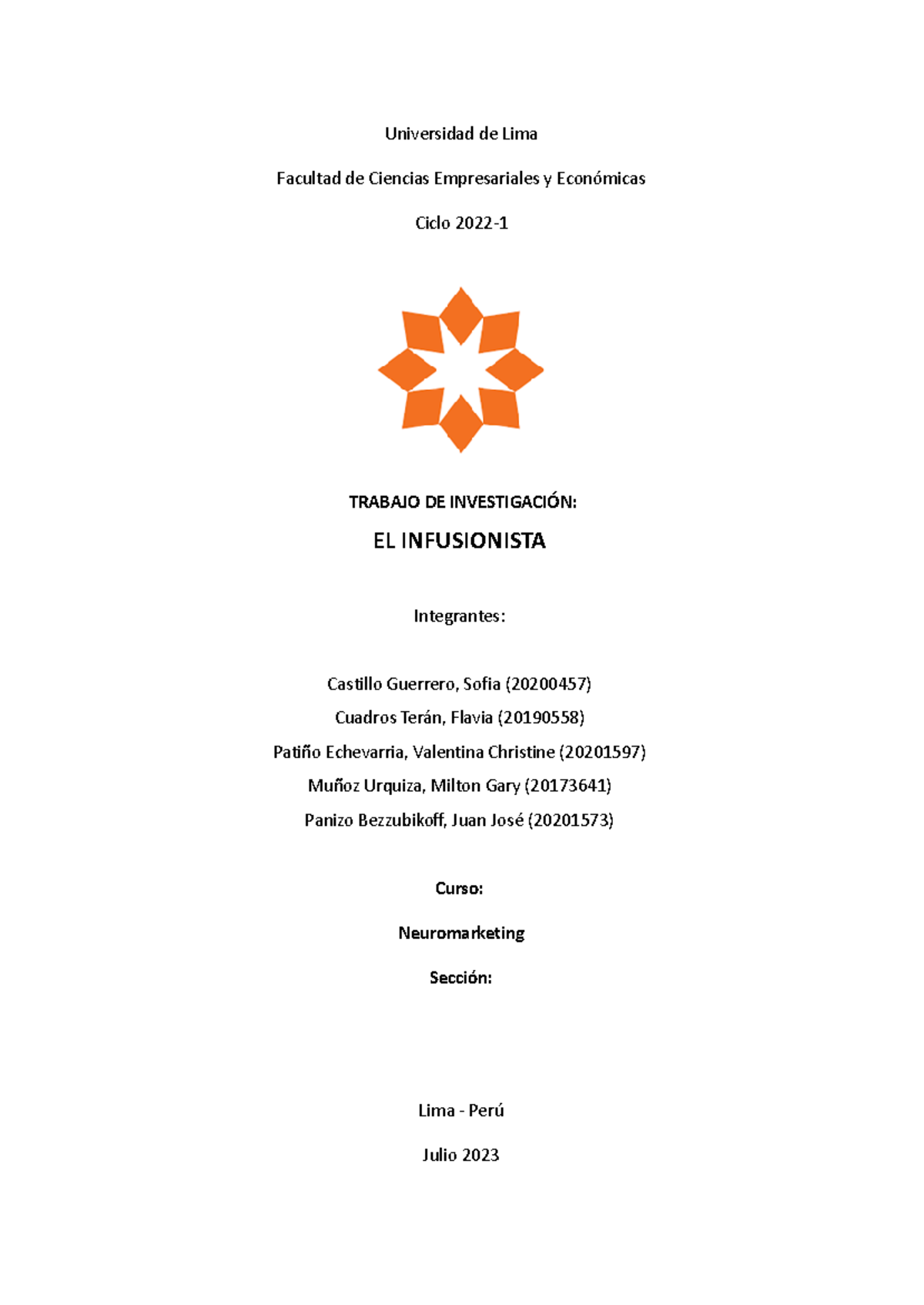 Trabajo Final De Neuromkt Universidad De Lima Facultad De Ciencias