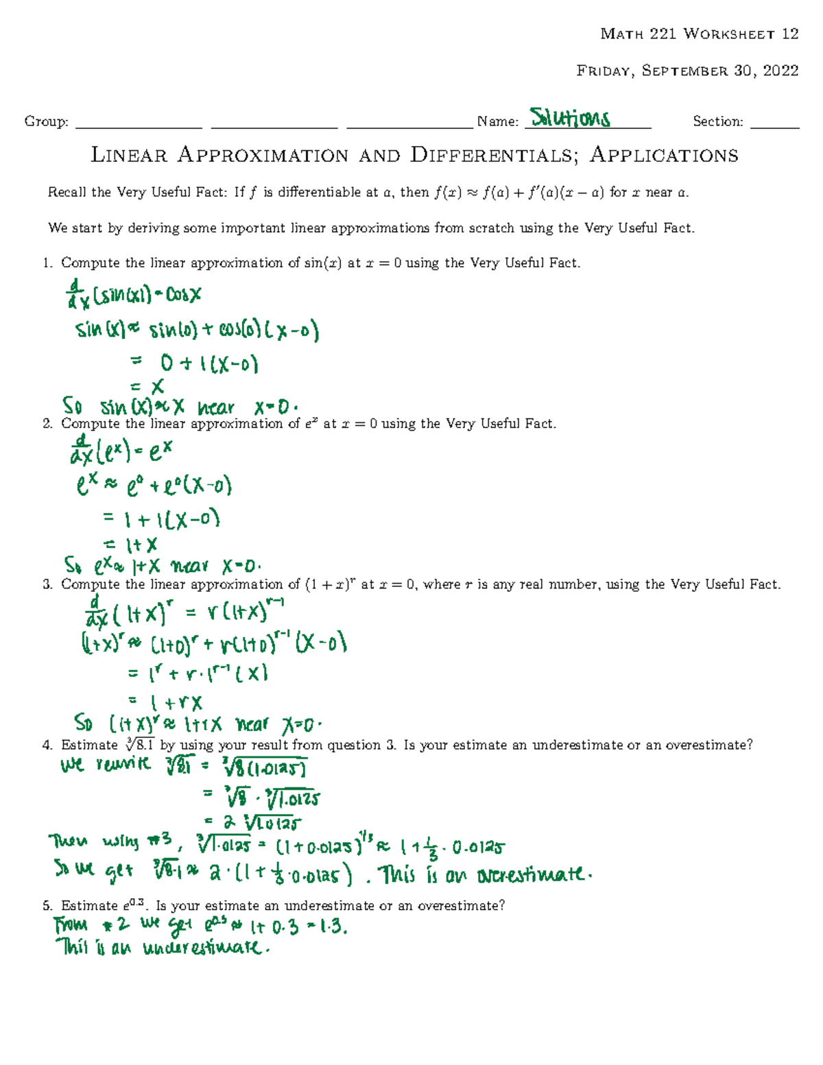 WS12 093022 sols - Solution for Worksheet 12 - Math 221 Worksheet 12 Friday, September 30, 2022 ...