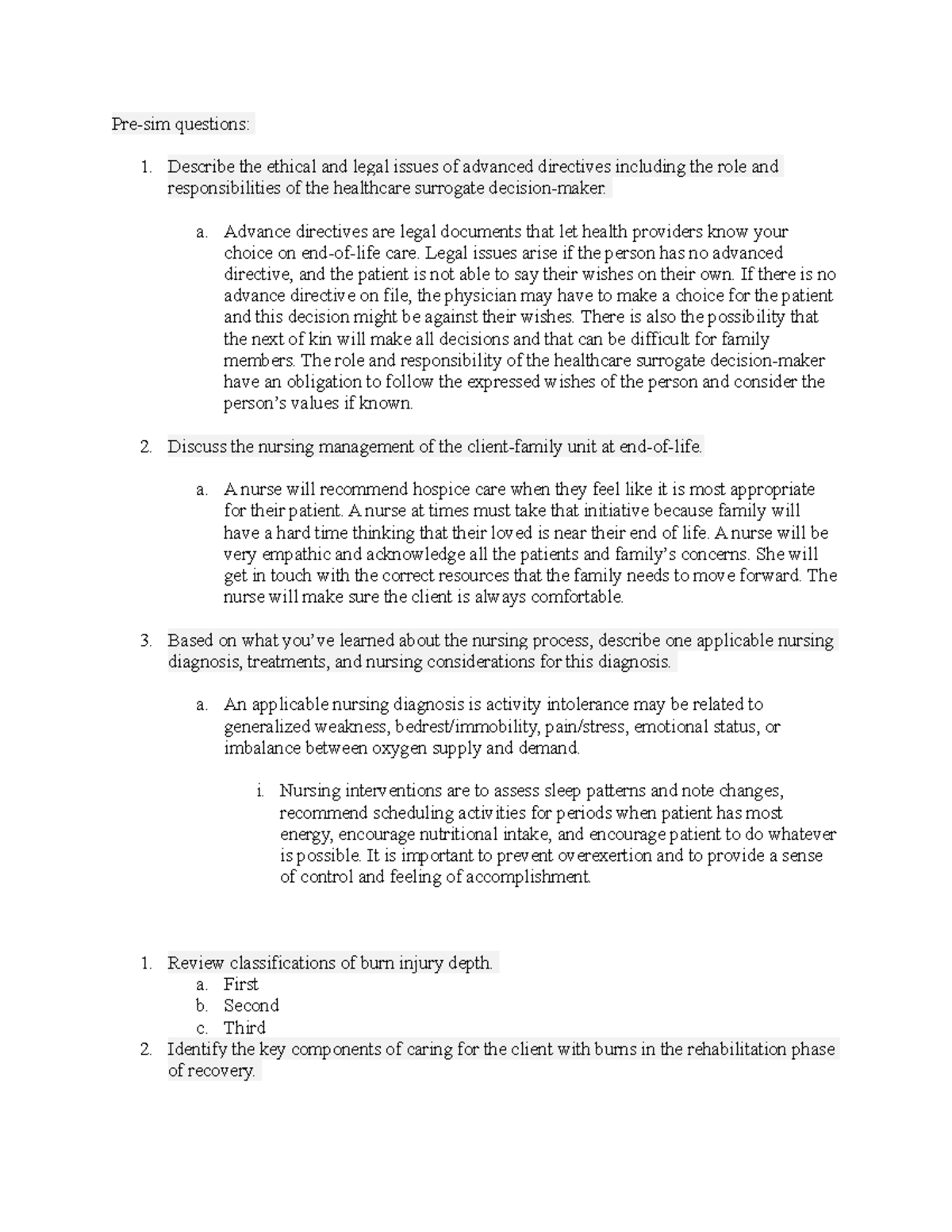 Pre-sim question - pre-si - NR-442 - Chamberlain University - Studocu