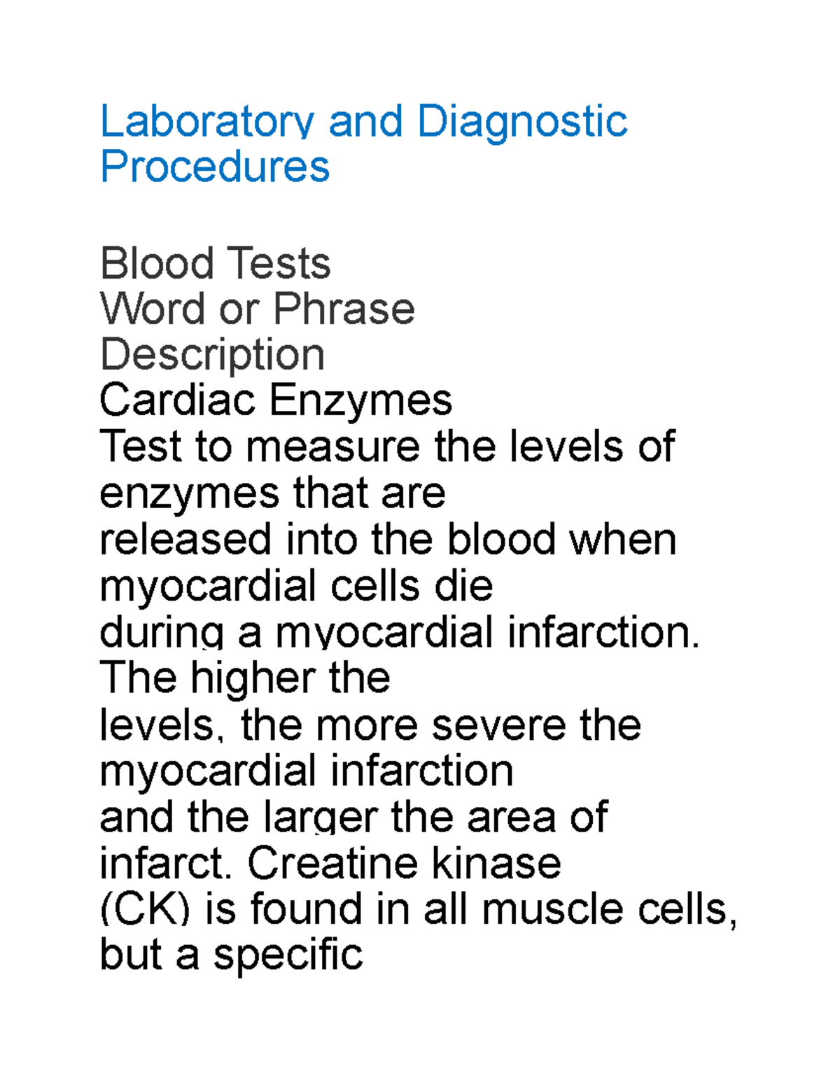 Cardiology (13) - Medical Terminology - Laboratory and Diagnostic ...