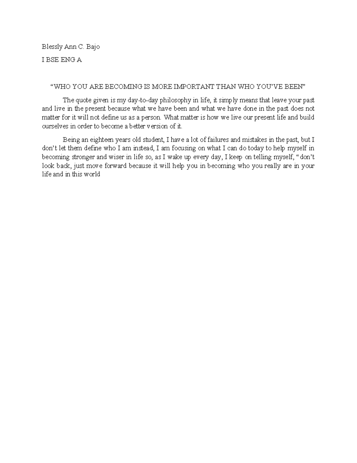 Blessly Ann C. Bajo - Philosophy in Life - Blessly Ann C. Bajo I BSE ...