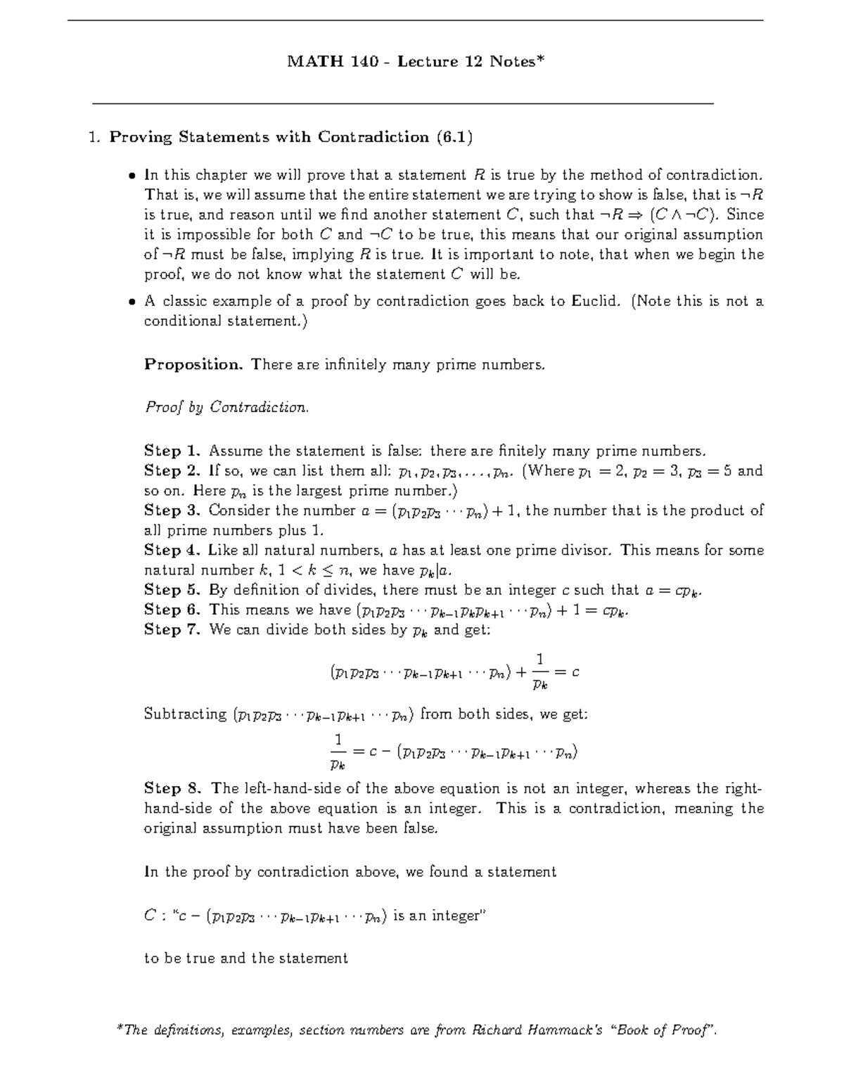 Lecture 12 notes - Pre-Calculus - MATH 140 - Lecture 12 Notes* Proving ...