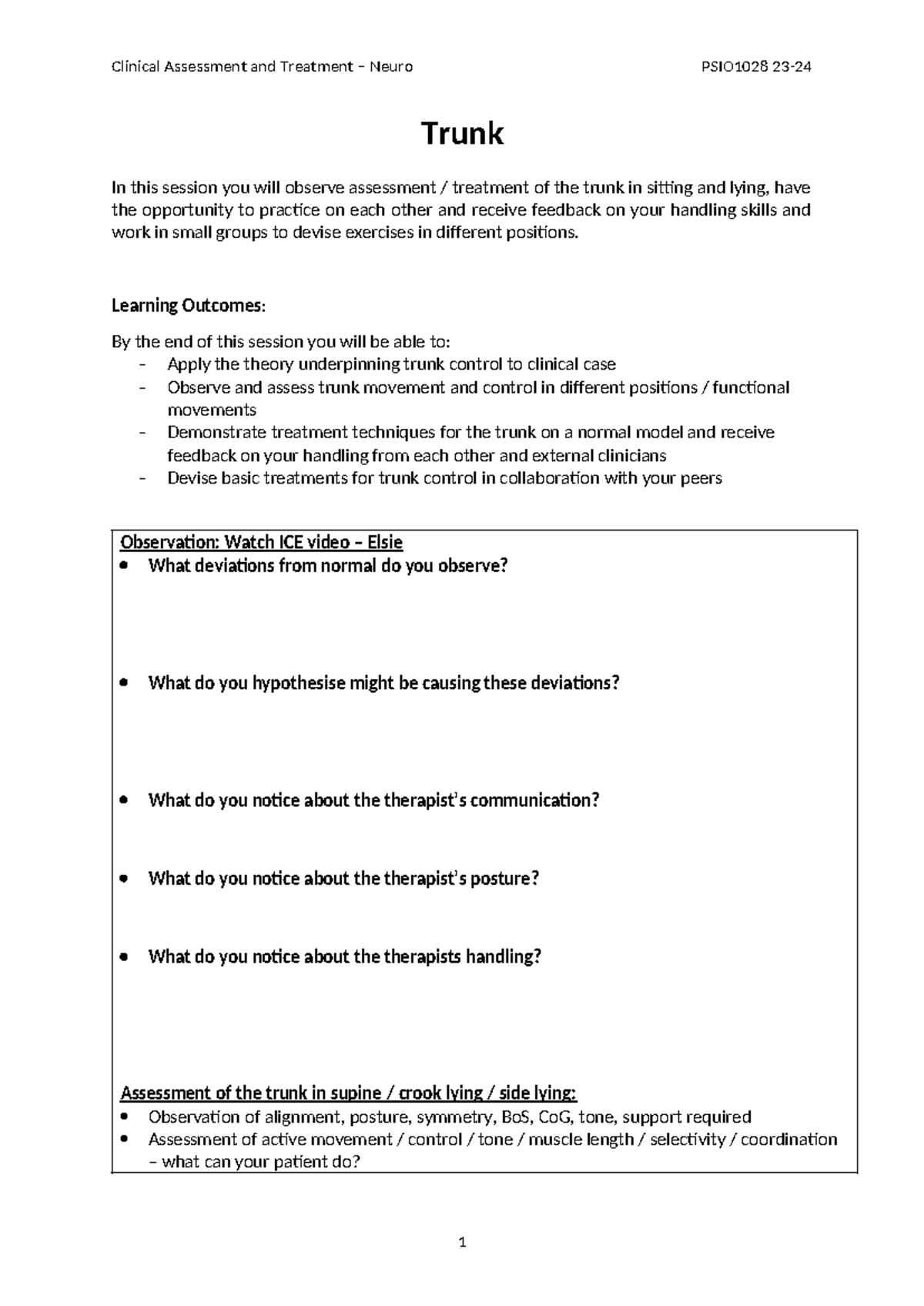 Neuro - Trunk Practical - Trunk In this session you will observe ...