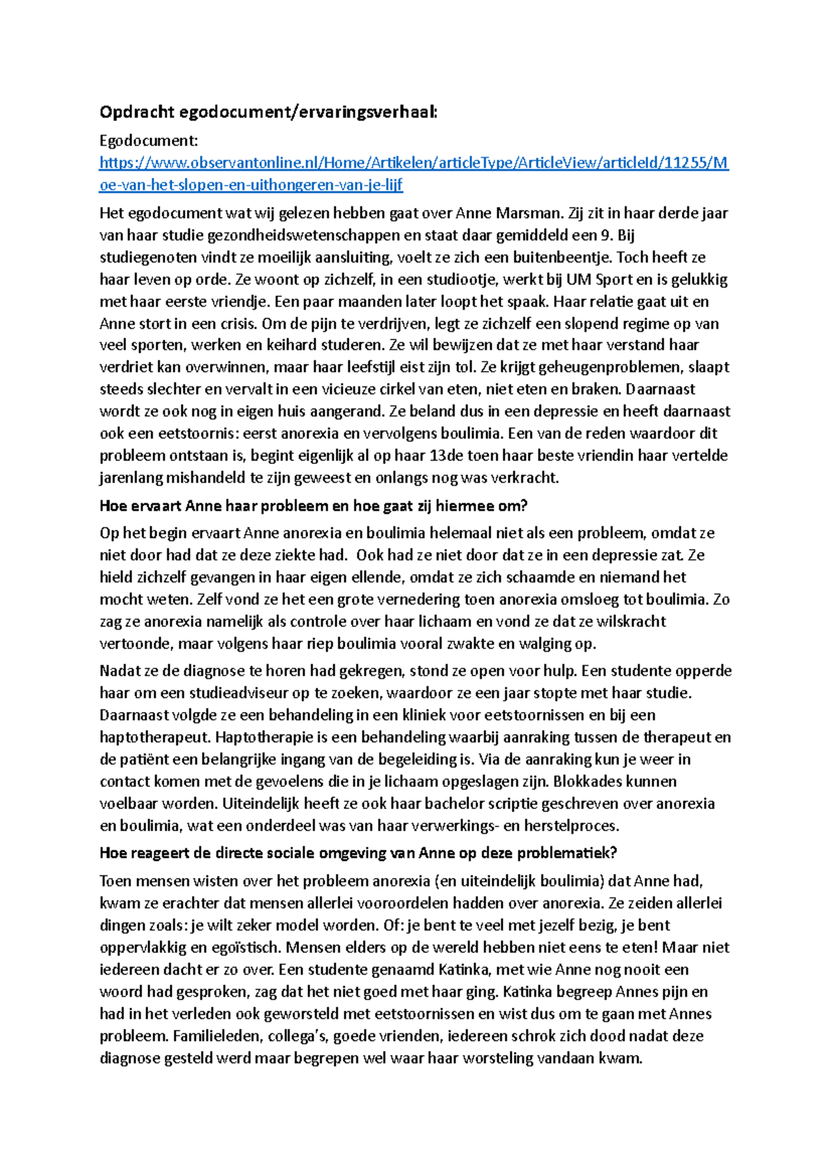 Opdracht egodocument - Opdracht egodocument/ervaringsverhaal ...