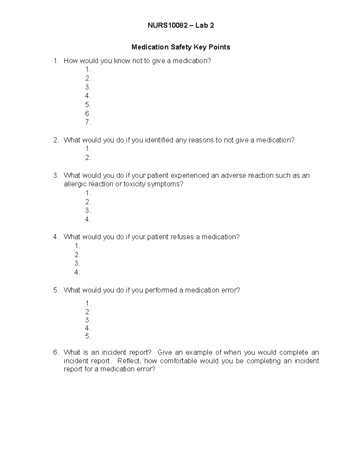 Medication Safety Administration Key Points Student - NURS10082 – Lab 2 ...