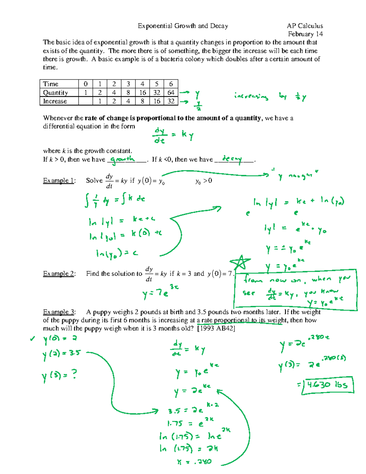 2-14 - exponential growth and decay - Exponential Growth and Decay AP ...