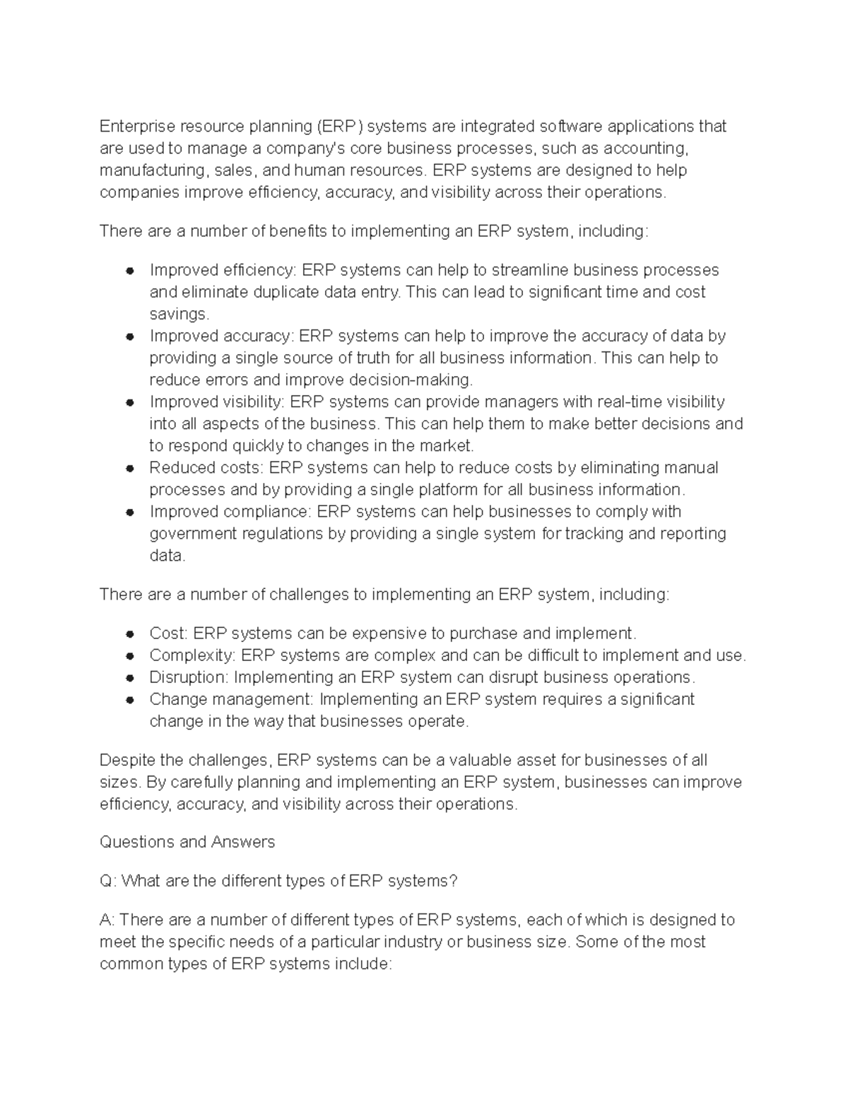 Lecture 7 Enterprise Resource Planning (ERP) Systems - Enterprise ...