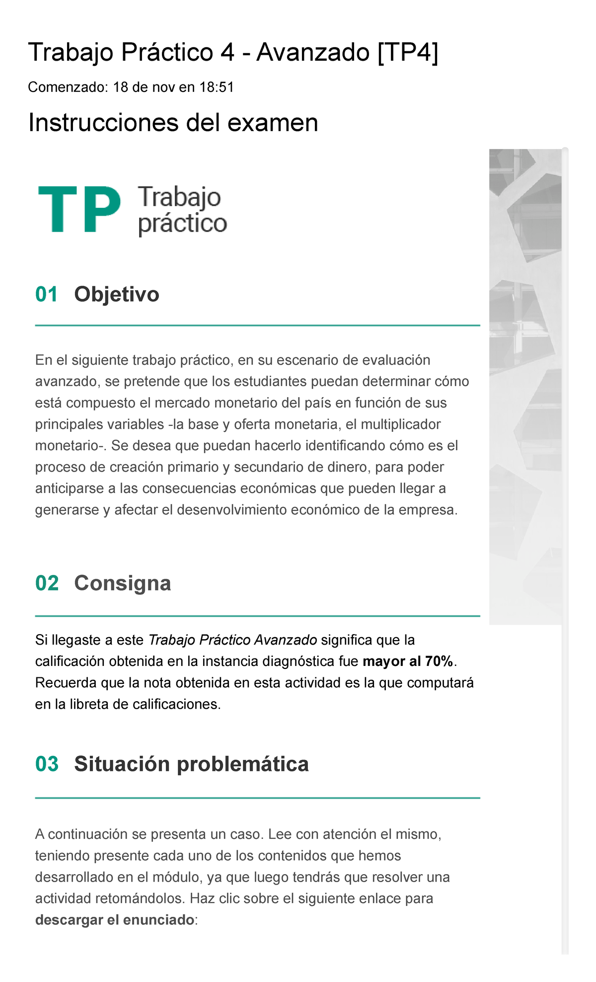 Trabajo Practico 4 100 - Avanzado [TP4] - Trabajo Práctico 4 - Avanzado [TP4] Comenzado: 18 de ...