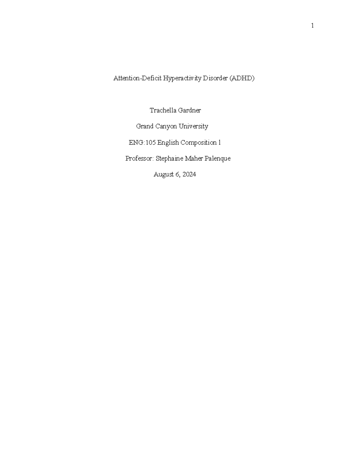 APA 7th Edition Essay Template - Attention-Deficit Hyperactivity ...