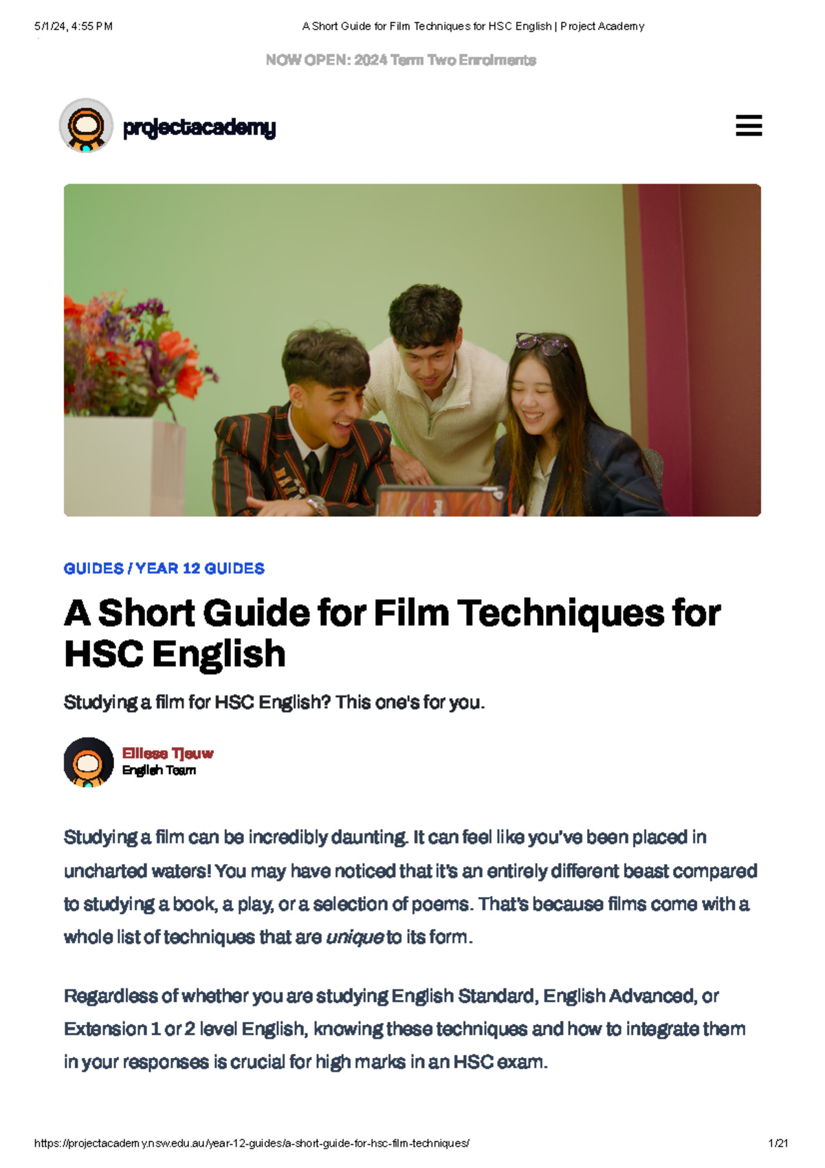 A Short Guide for Film Techniques for HSC English Project Academy - NOW ...