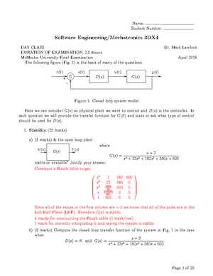 3DX4 - Course Outline - Software Engineering/Mechatronics 3DX Dynamic Models and Control of ...