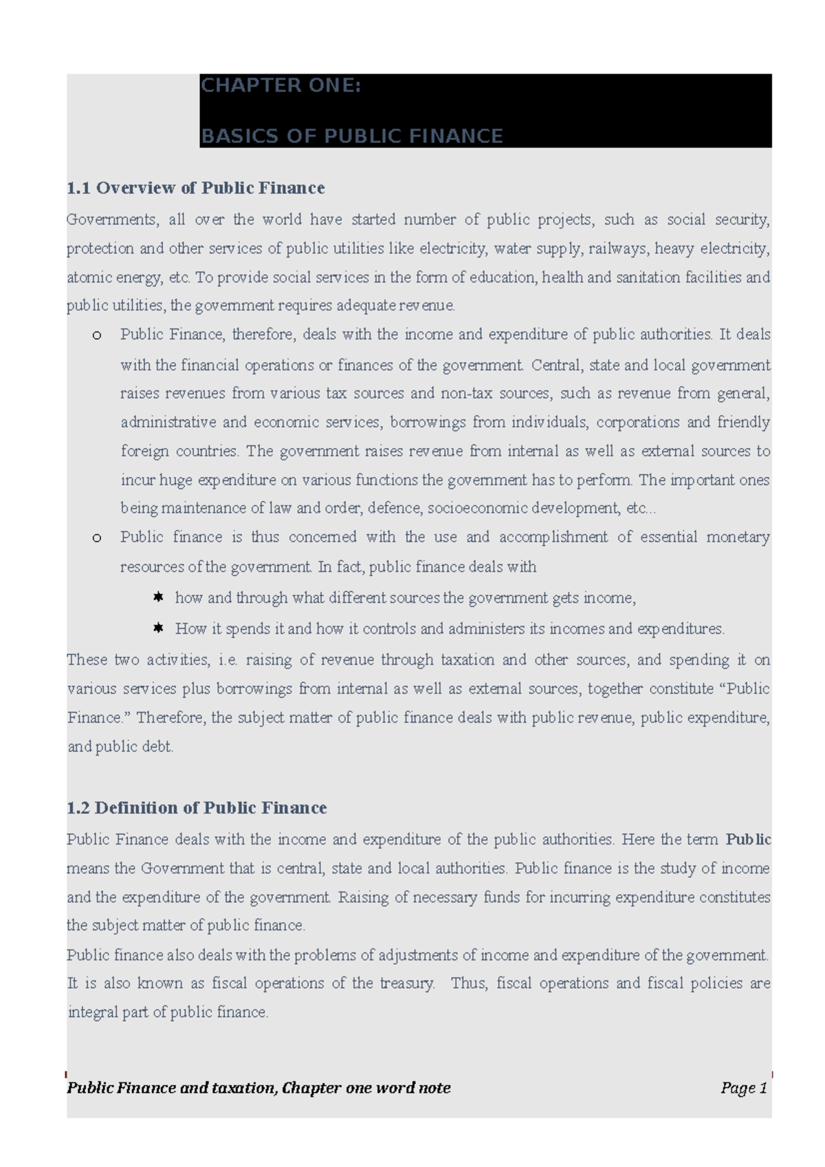 CH 1 public finace@2015 - CHAPTER ONE: BASICS OF PUBLIC FINANCE 1 ...