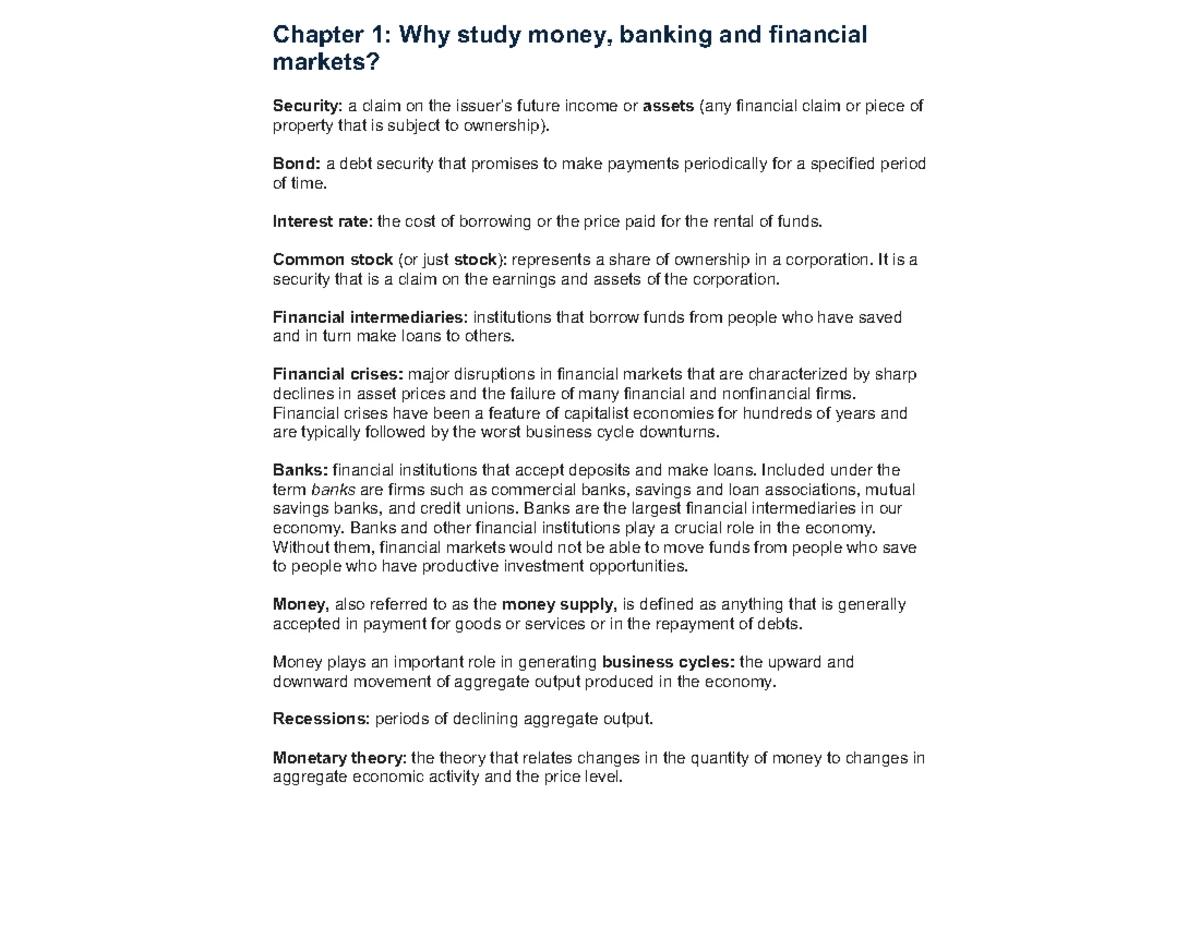Ppt - Summary The Economics of Money Banking and Financial Markets ...