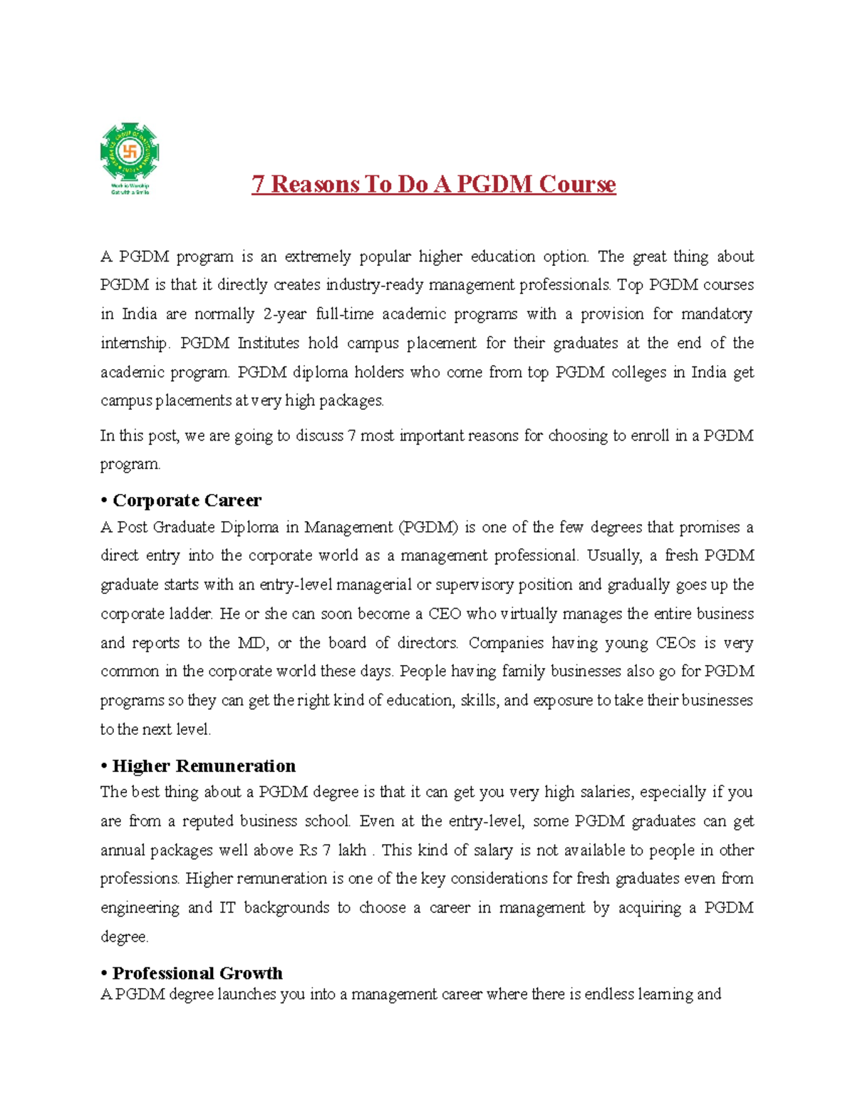 7 Reasons To Do A PGDM Course-2 - 7 Reasons To Do A PGDM Course A PGDM program is an extremely ...