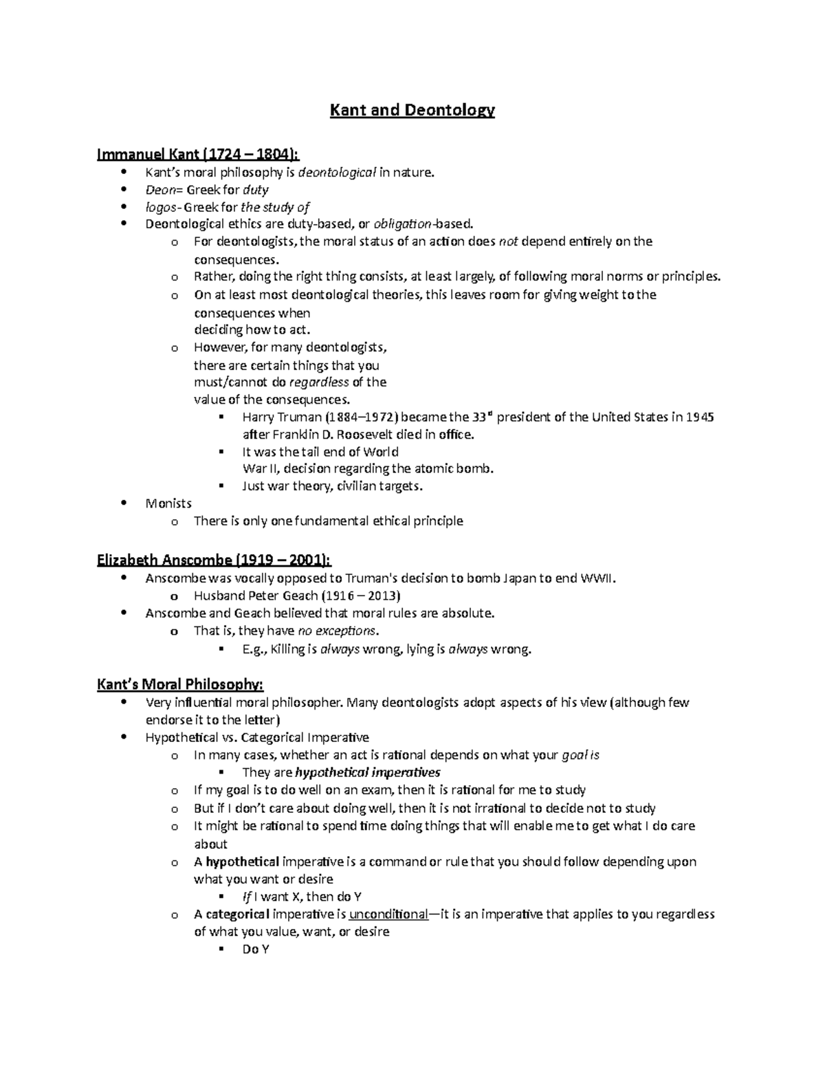 Kant and Deontology - Kant and Deontology Immanuel Kant (1724 – 1804 ...