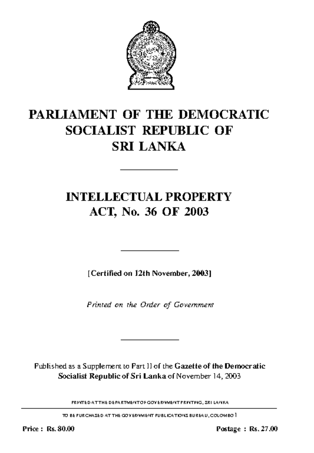 IP ACT - Intellectual Property Act - PARLIAMENT OF THE DEMOCRATIC ...