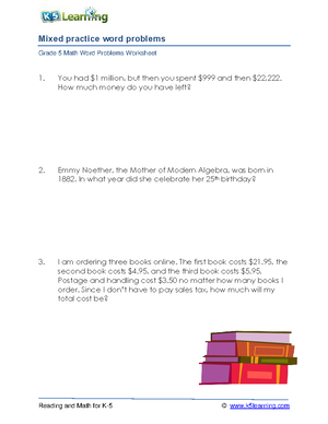 Grade 5 mixed word problems f - Reading and Math for K- 5 © k5learning ...