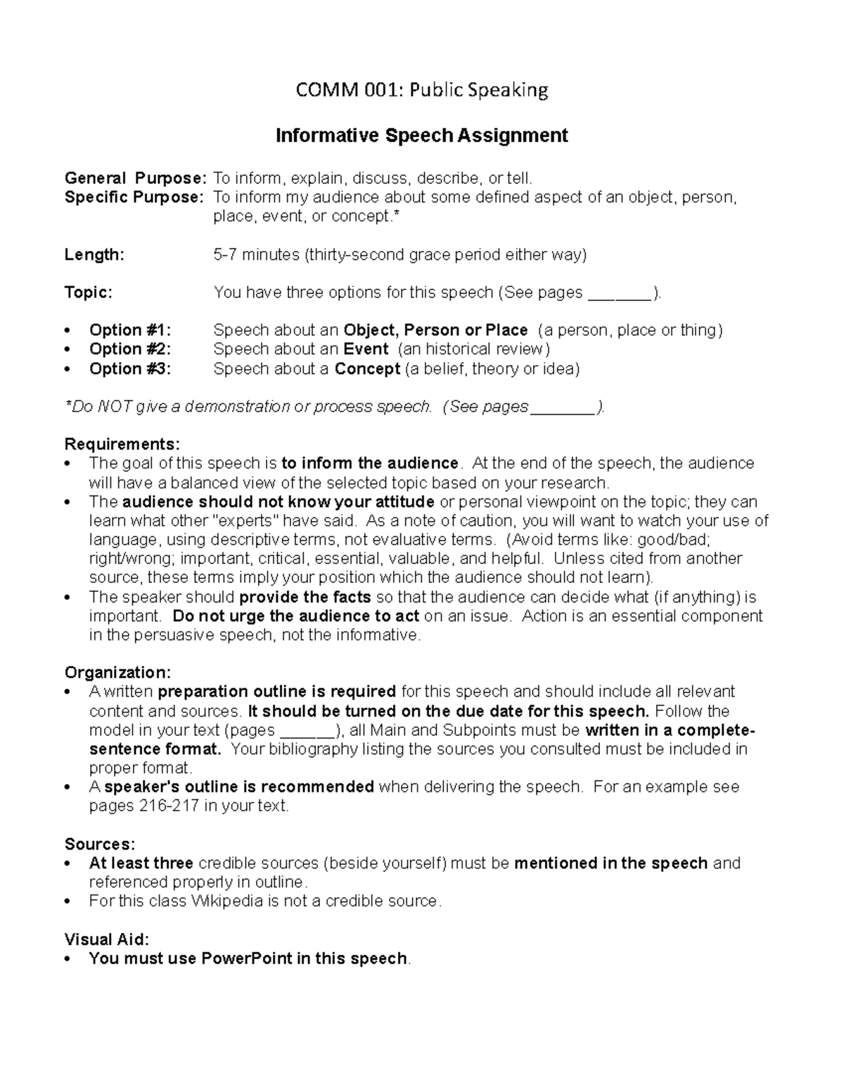Informative Speech Assignment - COMM 001: Public Speaking Informative ...