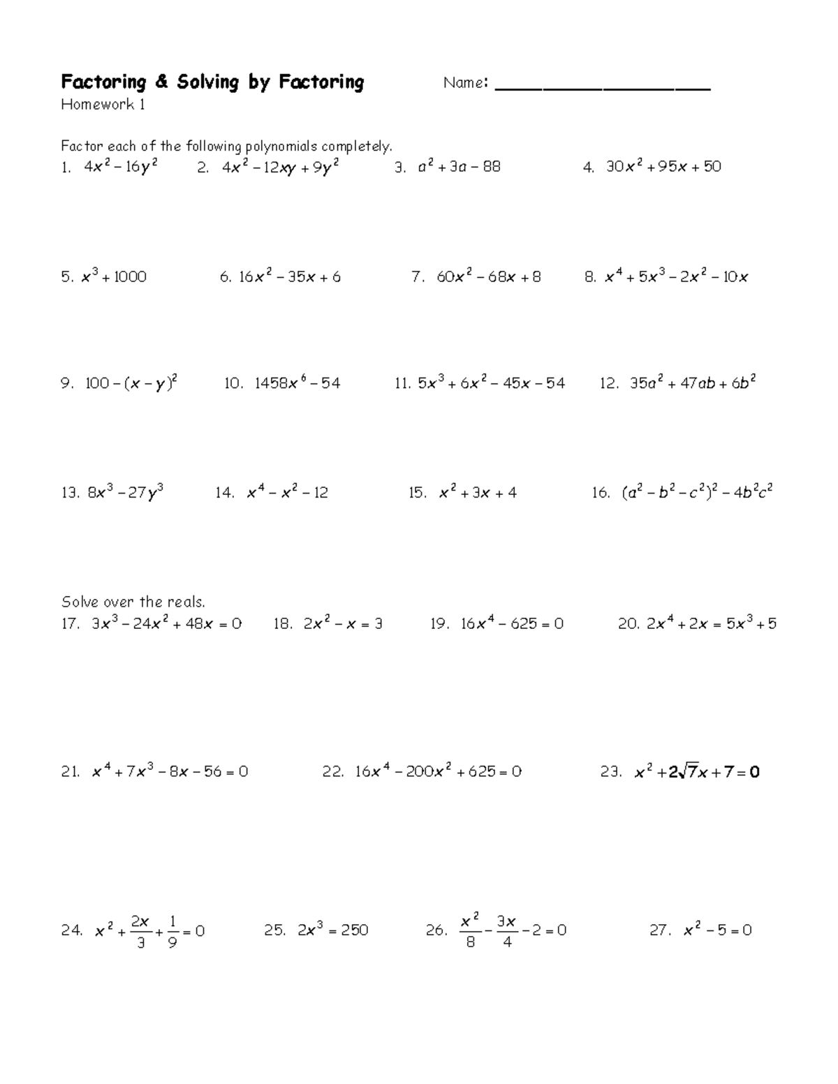 Homework 1 2015 merged - Practice questions - ####### Factoring ...