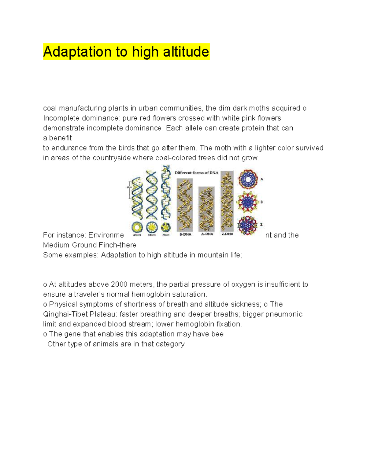 Adaptation to high altitude - Each allele can create protein that can a ...