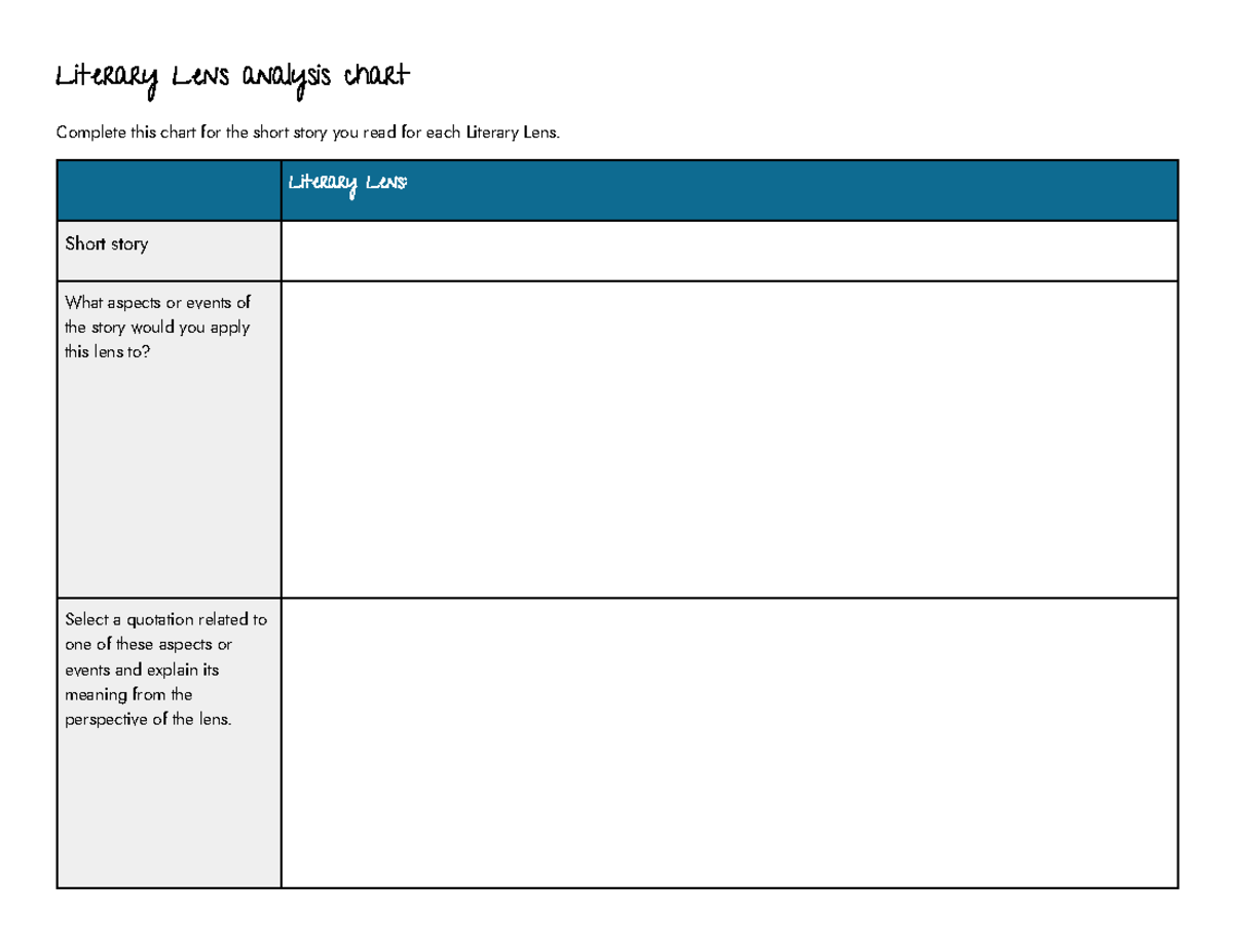 1d Literary lens analysis chart - for any text - COMM 1013 - Literary ...
