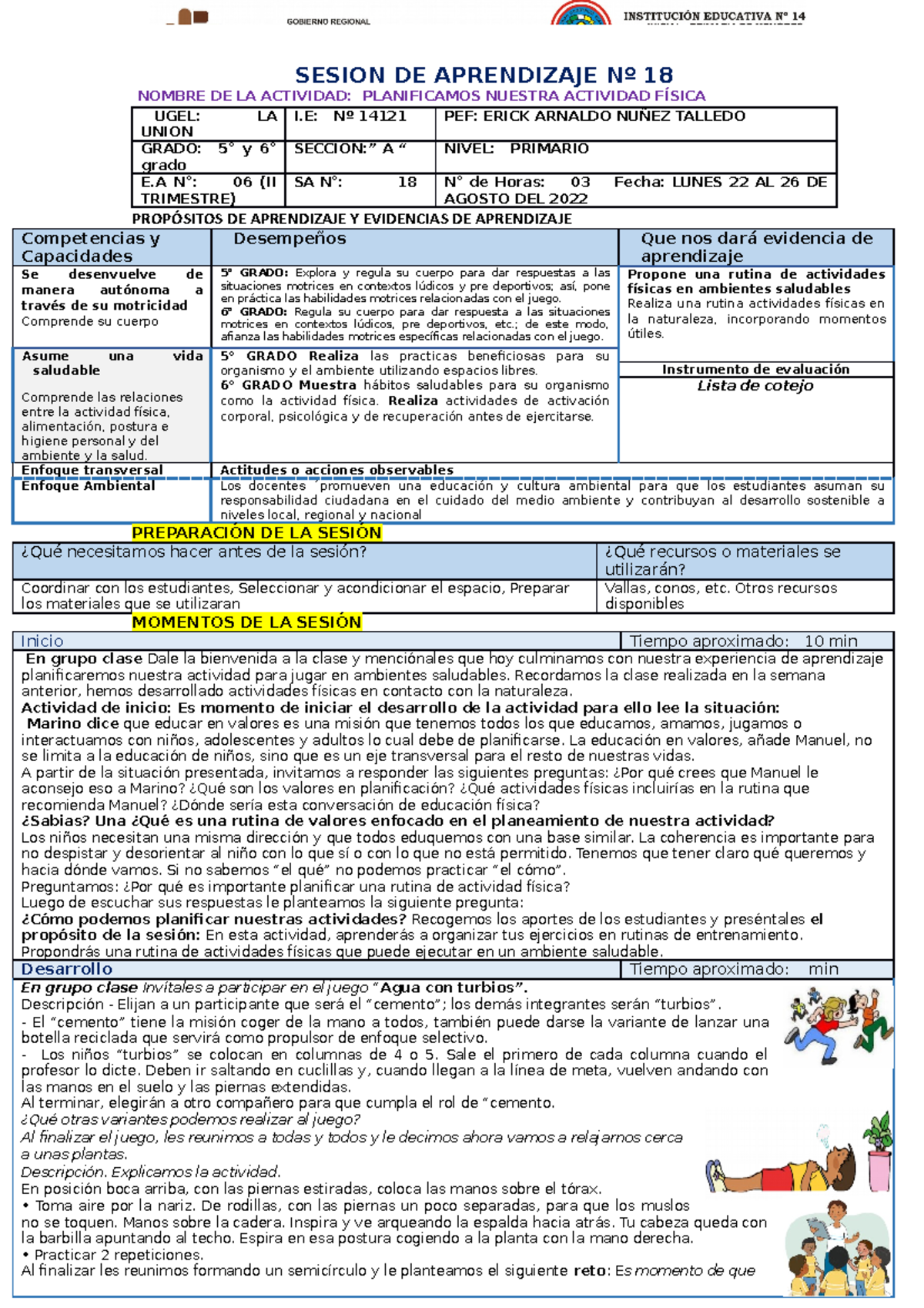 Sesión N° 18 - Ciclo V - sesion de aprendizaje - SESION DE APRENDIZAJE Nº 18 NOMBRE DE LA ...
