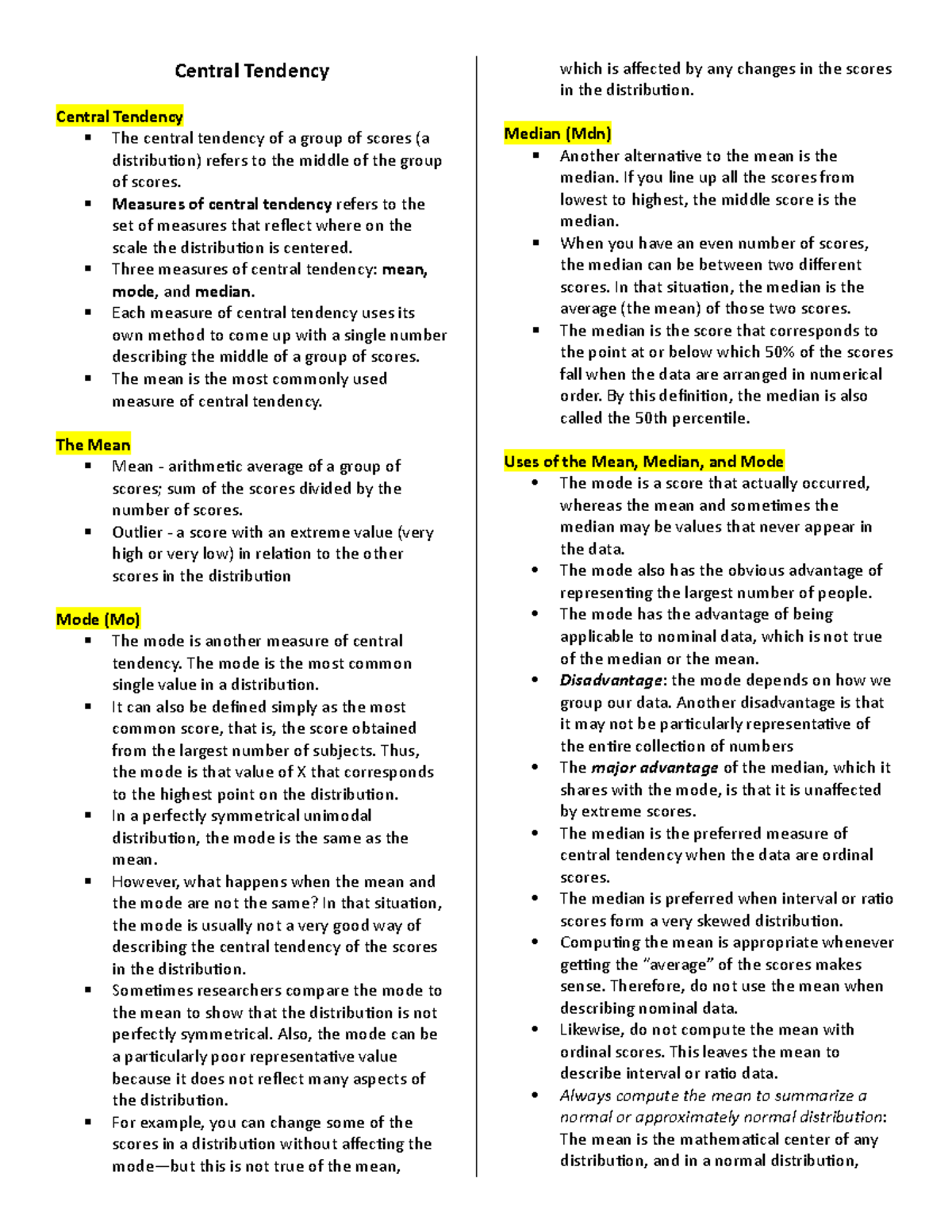 Central Tendency - Central Tendency Central Tendency The central ...