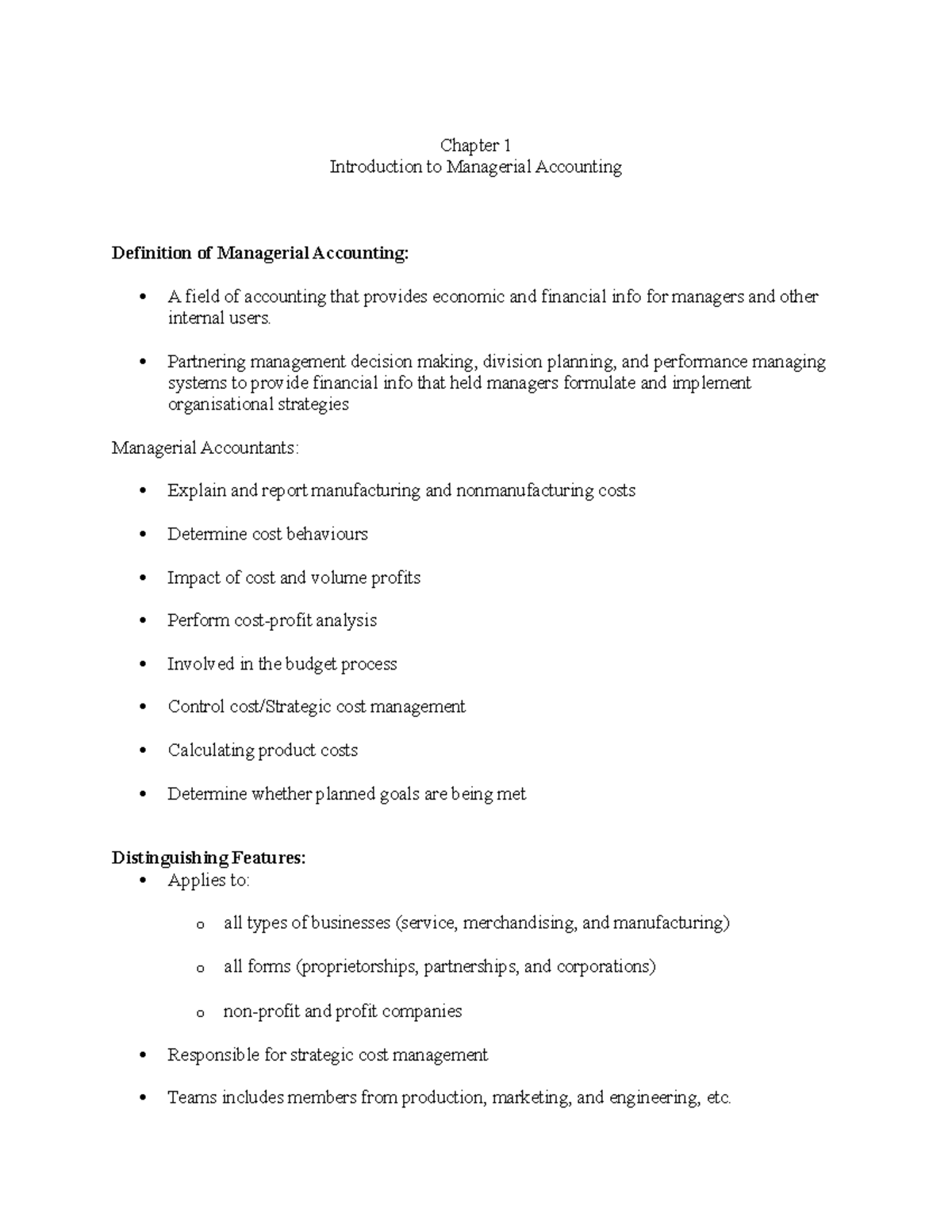 Chapter 1 - Introduction to Managerial Accounting - Chapter 1 ...