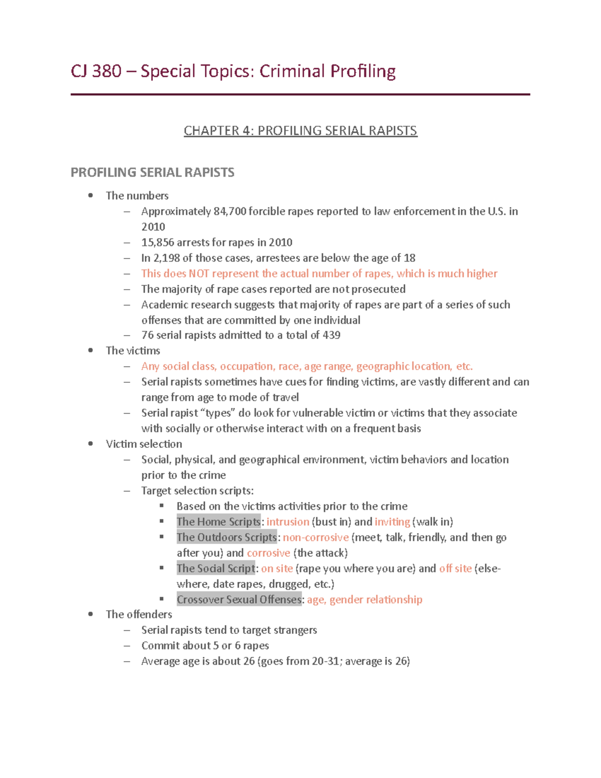 CJ 380 - Chapter 5 Profiling Serial Rapists - CJ 380 – Special Topics ... CJ 380 - Chapter 5 Profiling Serial Rapists - CJ 380 – Special Topics ...