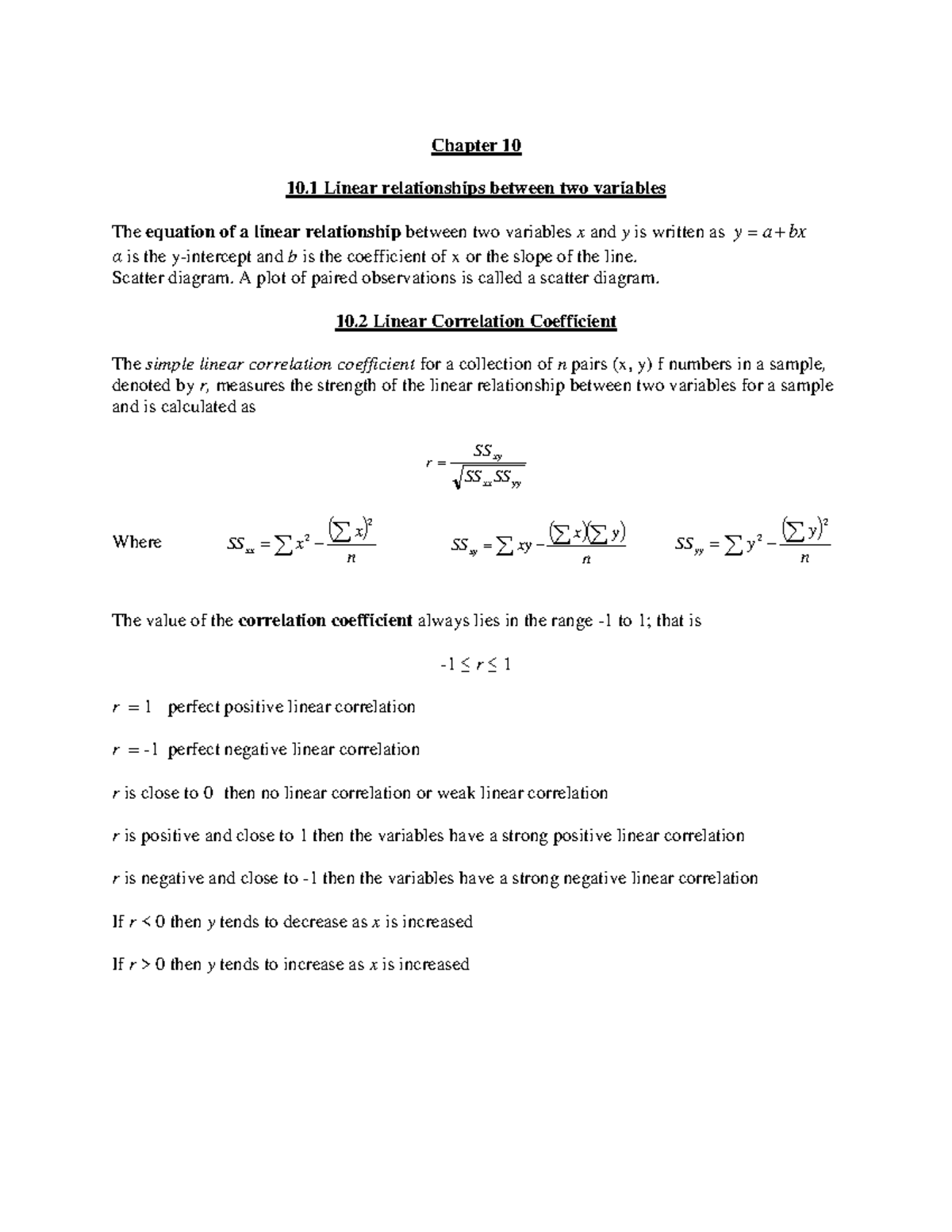10 1 Linear Relationships Between Variables And 10 2 Linear Correlation Coefficient New