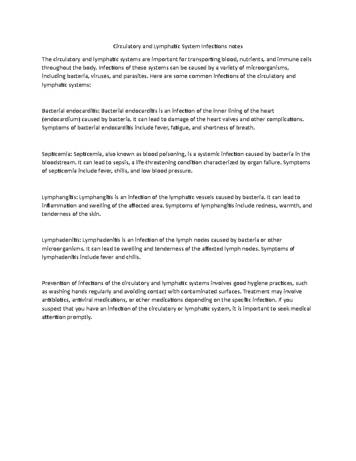 Circulatory and Lymphatic System Infections notes - Infections of these ...