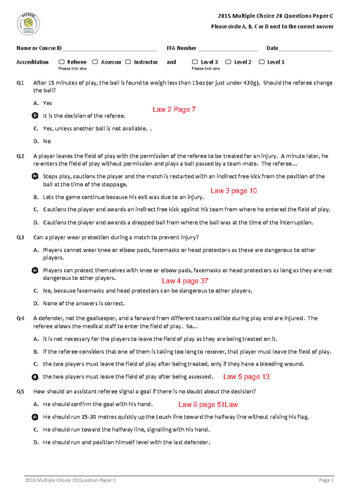 Mock Multiple Choice 20 Questions Paper C and Seminar Answers - 2015 ...