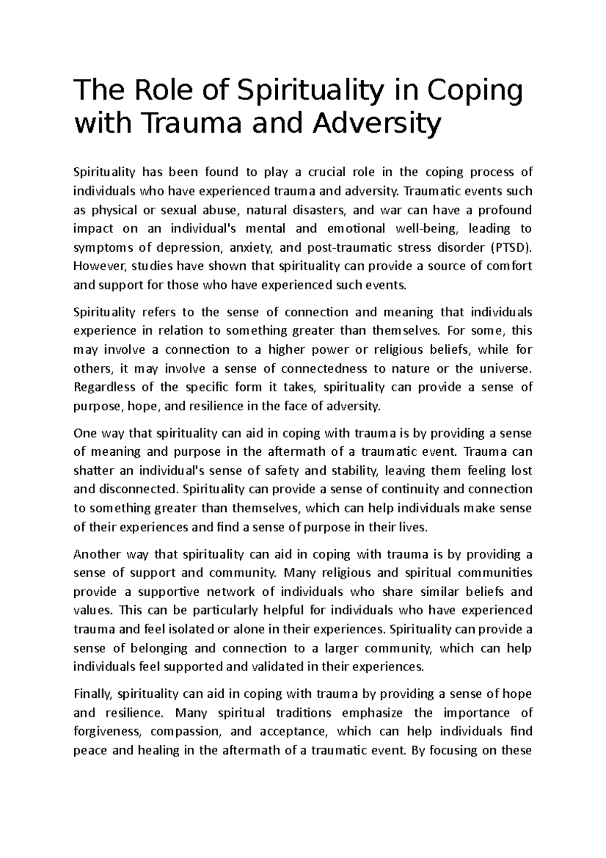 The Role of Spirituality in Coping with Trauma and Adversity - The Role ...