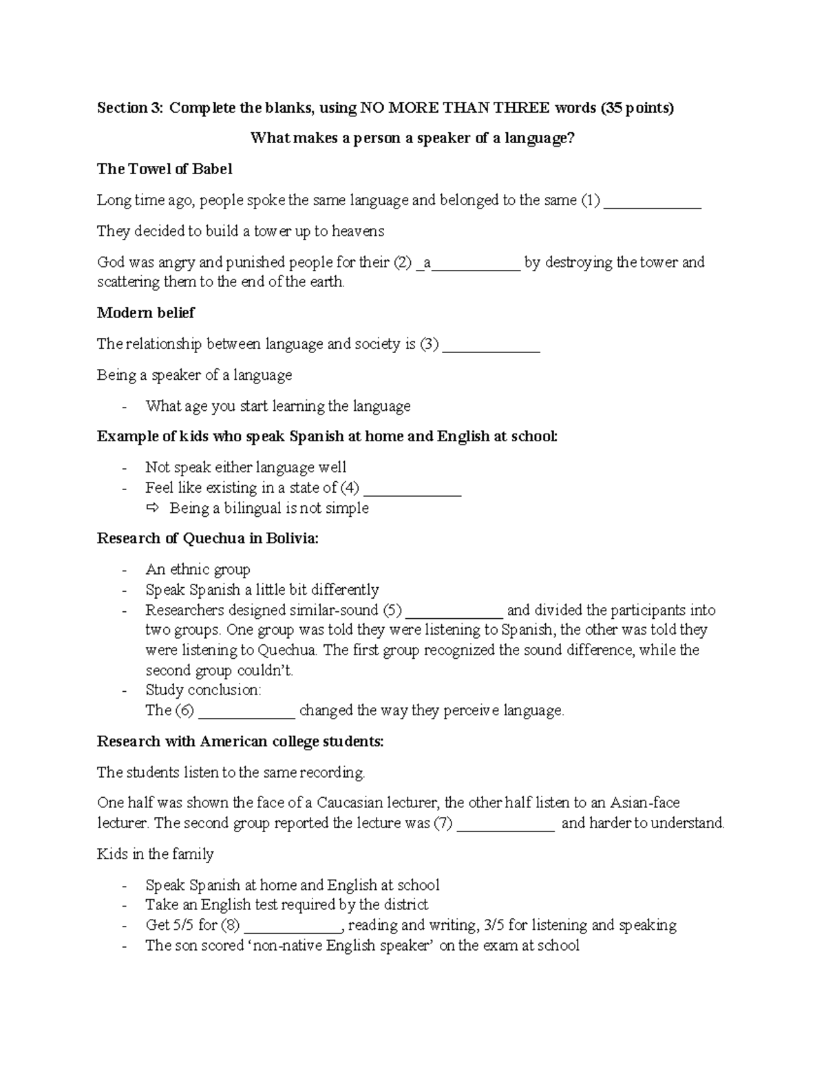 Section 3 - aaaaaaaaa - Section 3: Complete the blanks, using NO MORE THAN THREE words (35 ...