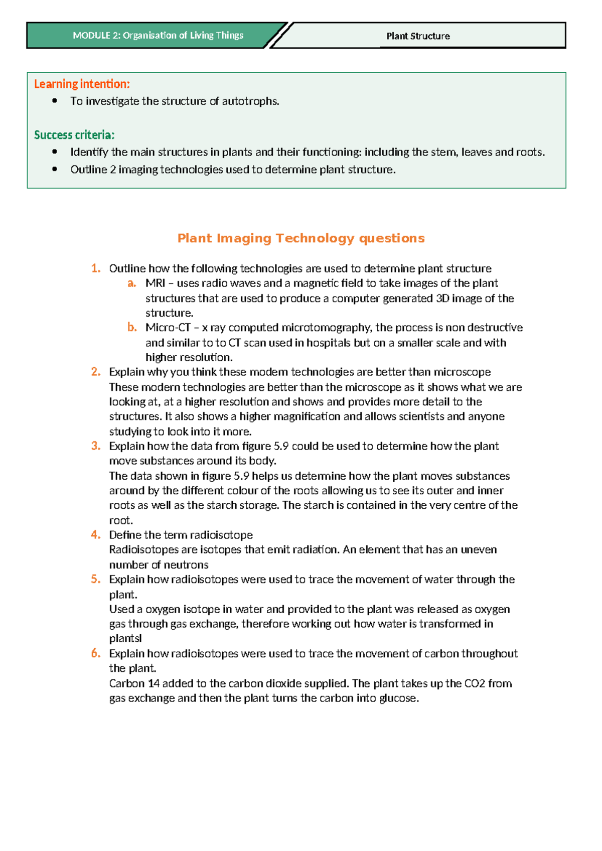 2. Plant Imaging Technology questions - MODULE 2: Organisation of ...