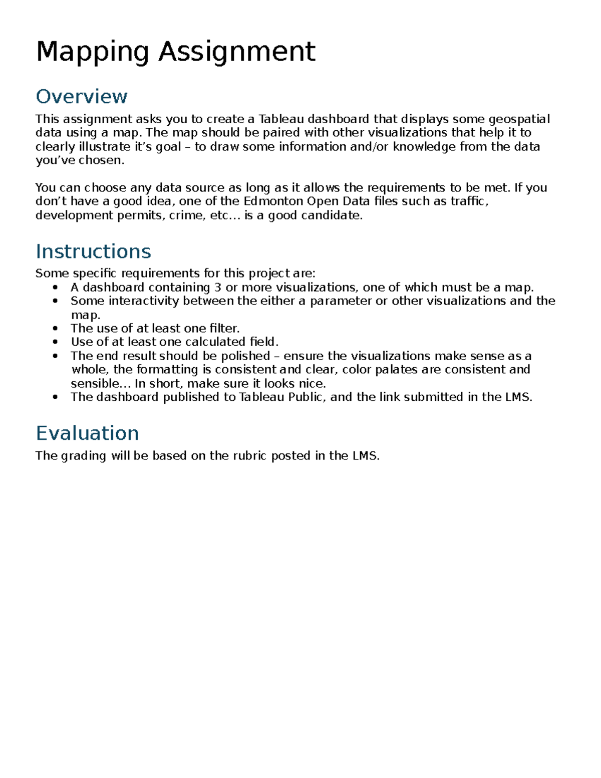 Maps Assignment - tableau - Mapping Assignment Overview This assignment ...
