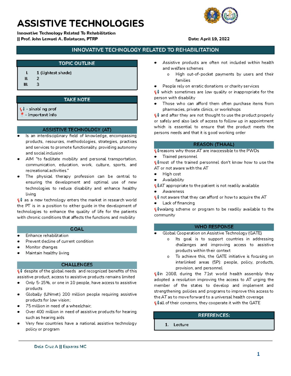 Assistive Technologies Prefinals Notes - ASSISTIVE TECHNOLOGIES ...