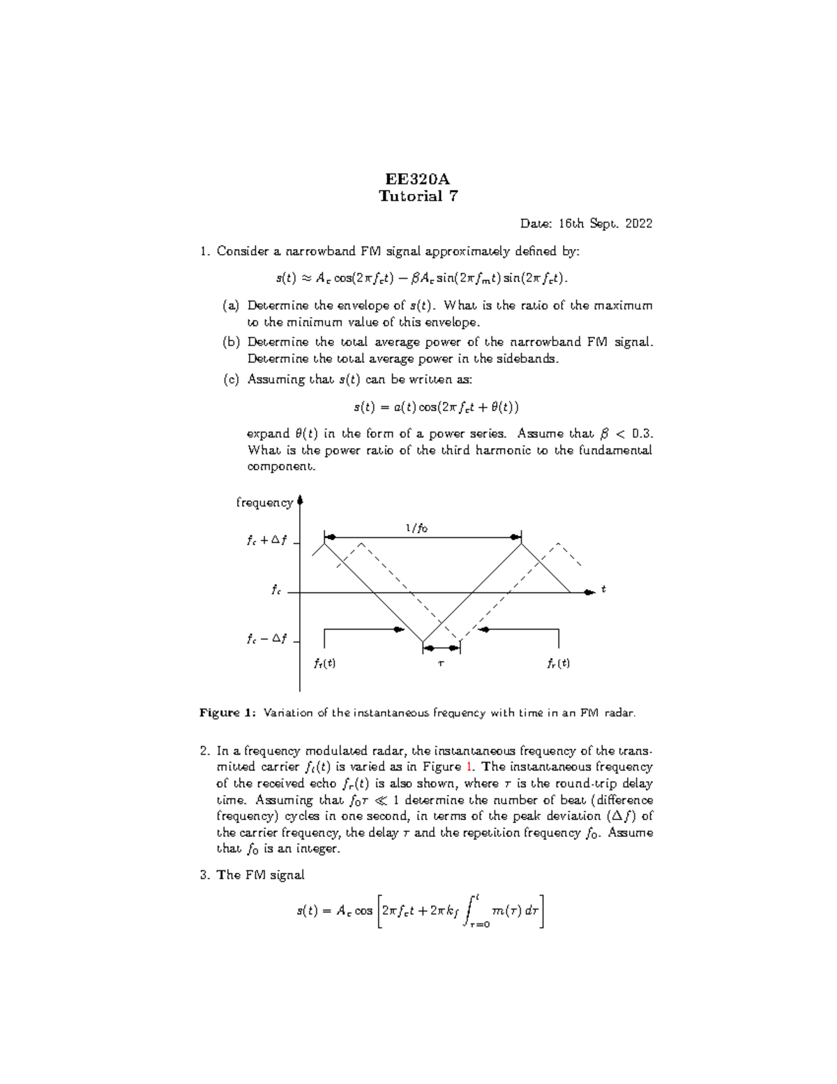 Tut7 - practice - EE320A Tutorial 7 Date: 16th Sept. 2022 Consider a ...