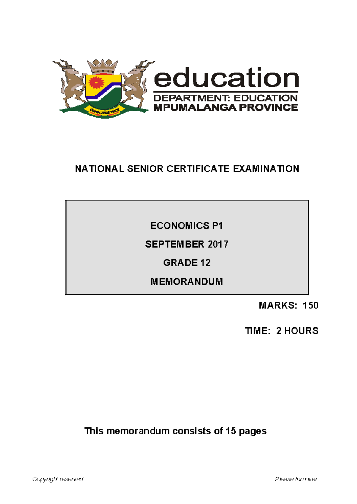 Economics Grade 12 Trial P1 MEMO 2017 - NATIONAL SENIOR CERTIFICATE ...
