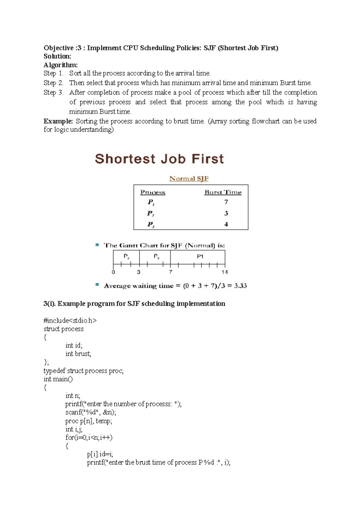 Experiment 3 Os Lab Os Lab Ex 3 Objective 3 Implement Cpu Scheduling Policies Sjf