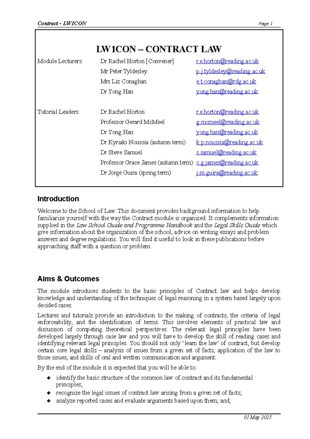 1 Wecome TO Contract (1)(1) (2) - LW1CON – CONTRACT LAW Module ...