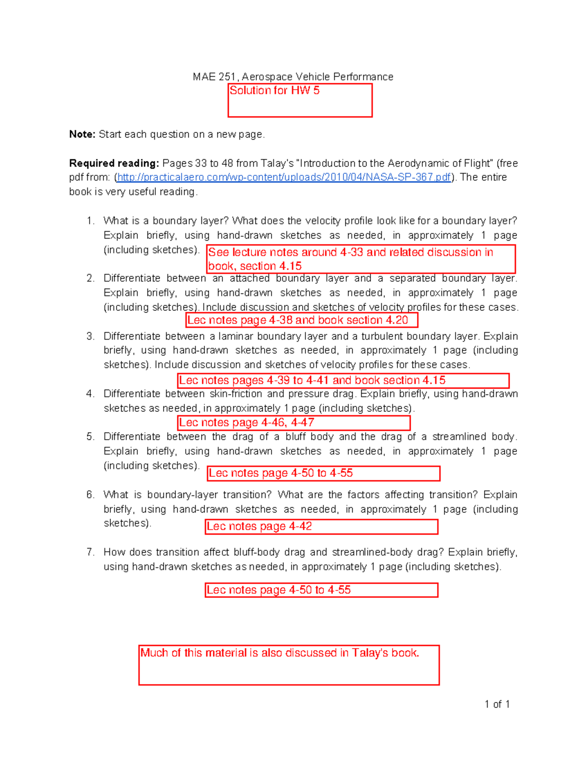 Hw5 soln - Solutions to HW 5 - MAE 251, Aerospace Vehicle Performance Solution for Assignment HW ...
