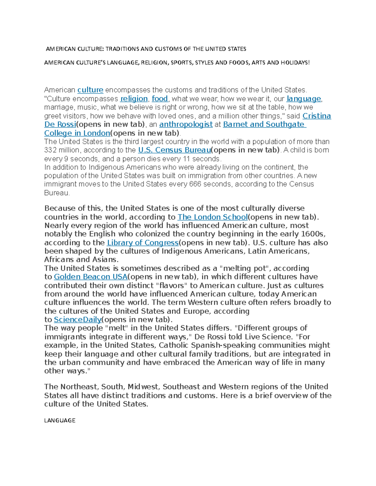 American Culture - ACTVITY - AMERICAN CULTURE: TRADITIONS AND CUSTOMS ...