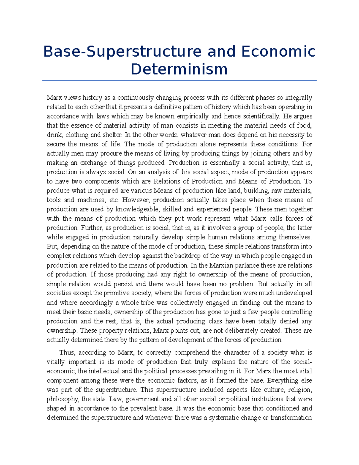 Base-Superstructure and Economic Determinism - Base-Superstructure and ...