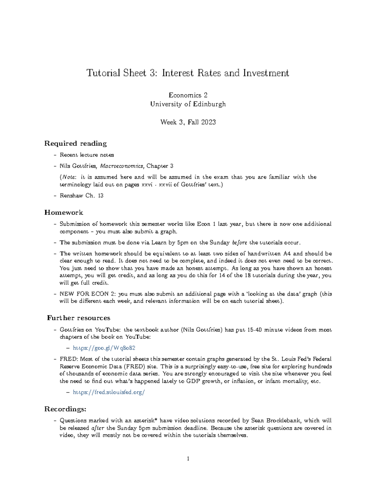 Tutorial 3 Questions - Tutorial Sheet 3: Interest Rates and Investment ...