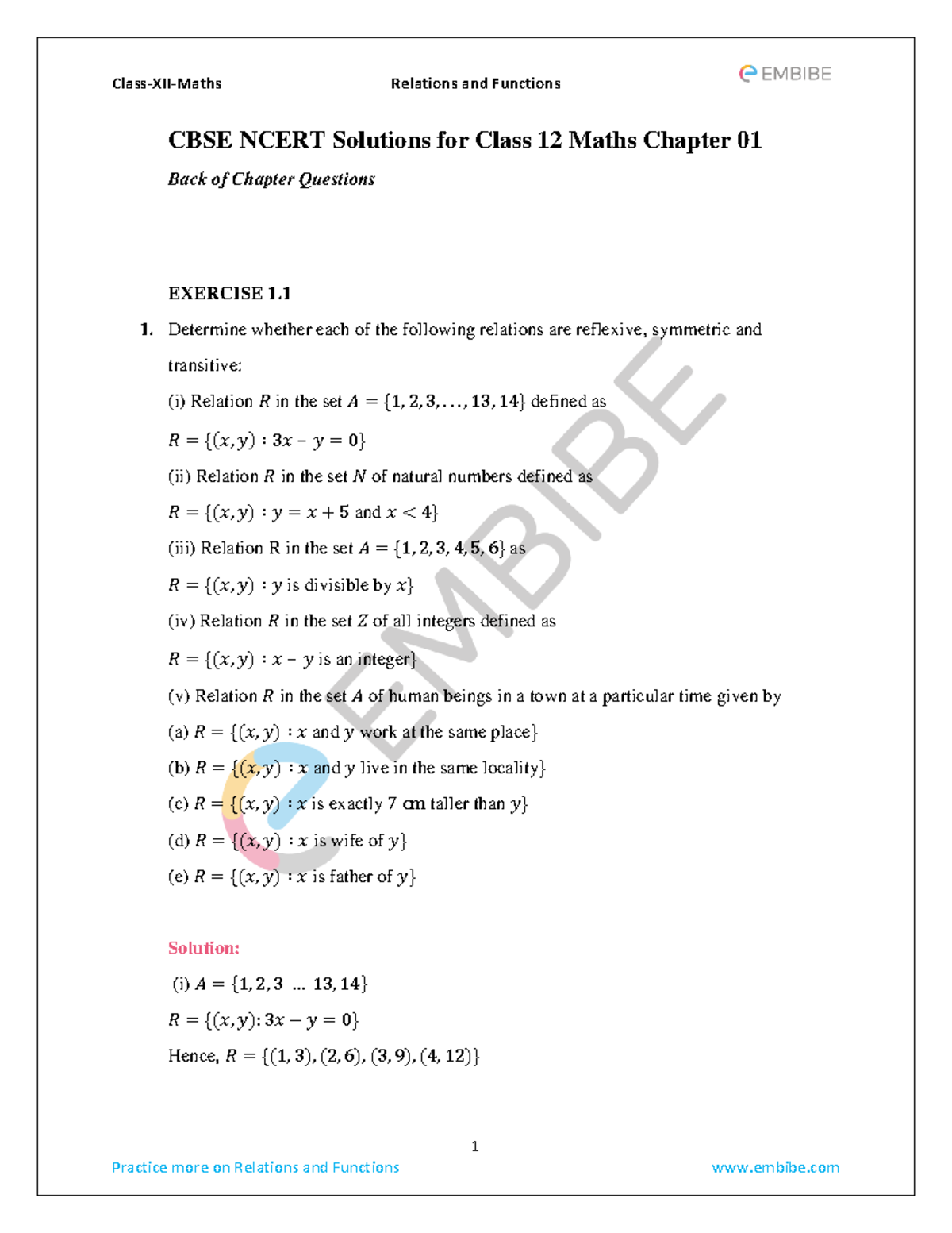 Xii Maths Ch-01 - 1 CBSE NCERT Solutions for Class 12 Maths Chapter 01 ...