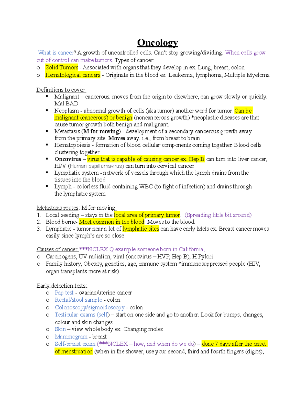 5-Oncology-N Notes - Oncology What is cancer? A growth of uncontrolled ...